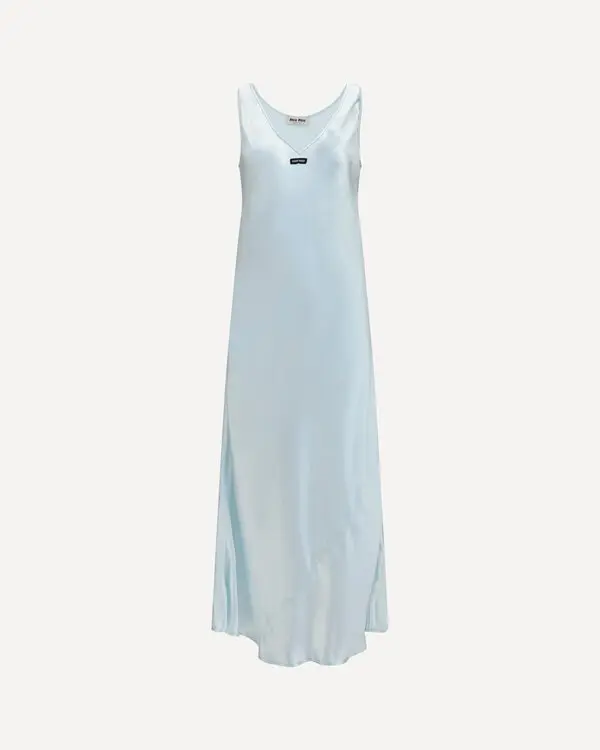 Miu Miu Long Satin V-neck Dress