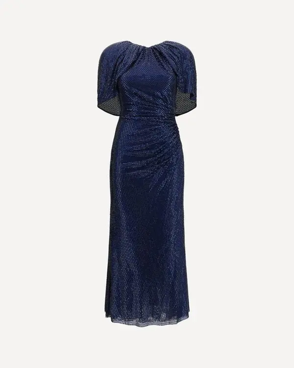 SELF-PORTRAIT Midi Dress With Cape Sleeves And Crystals