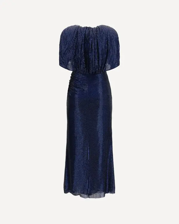 SELF-PORTRAIT Midi Dress With Cape Sleeves And Crystals