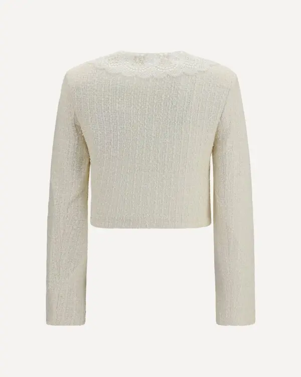 SELF-PORTRAIT Bouclé Jacket With Lace Collar