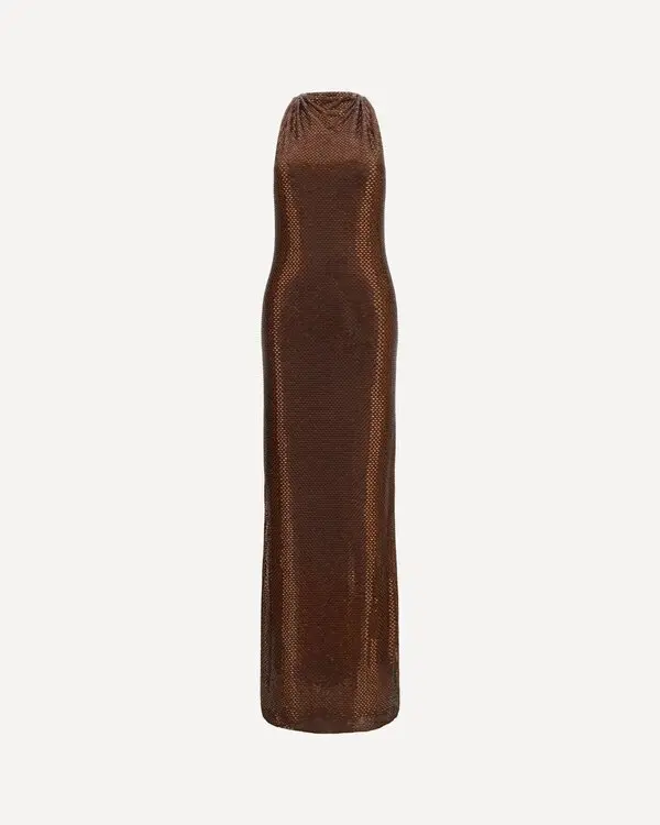 SELF-PORTRAIT Embellished Maxi Dress With Cross-back Straps - Brown