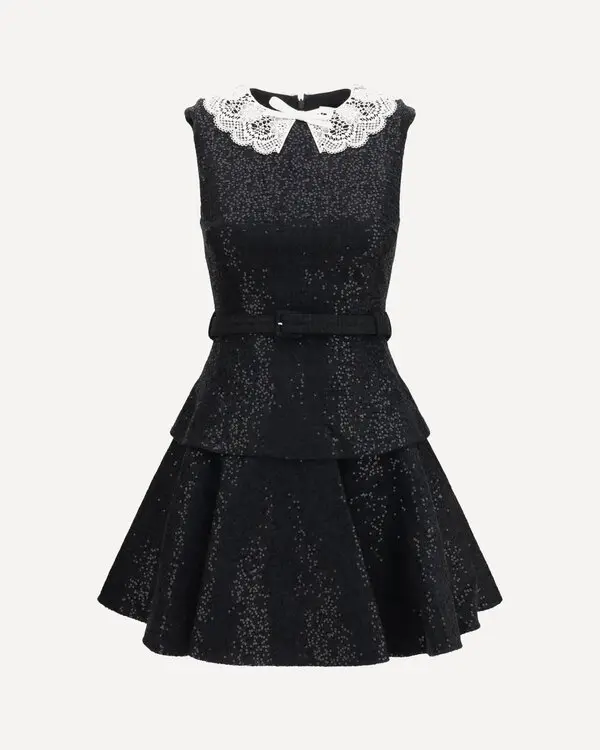 SELF-PORTRAIT Sequin Bouclé Dress - Black