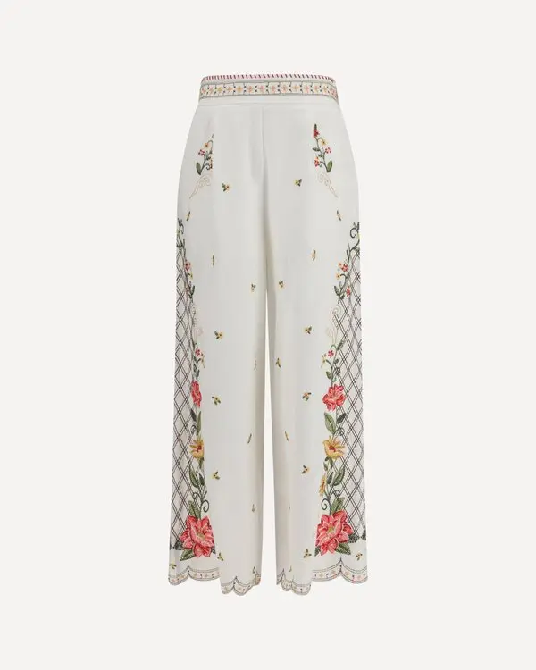 Farm Rio Floral Embroidered Wide-leg Pants - Multicolour