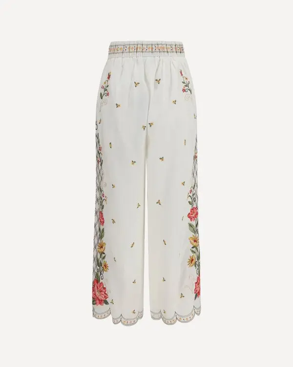 Farm Rio Floral Embroidered Wide-leg Pants - Multicolour