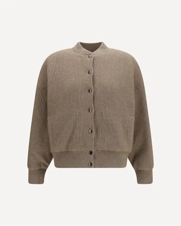 Brunello Cucinelli Ribbed Cashmere Bomber - Beige