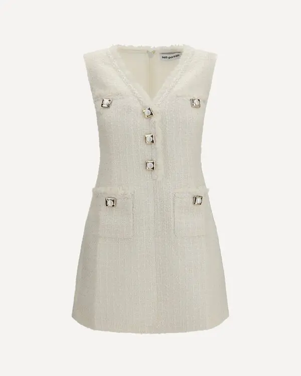 SELF-PORTRAIT Sleeveless Bouclé Mini Dress - Cream