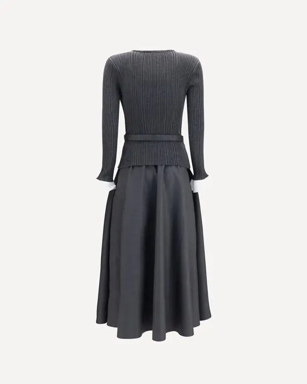 SELF-PORTRAIT Knit And Twill Midi Dress