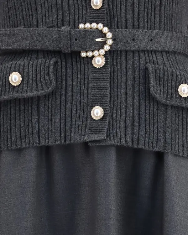 SELF-PORTRAIT Knit And Twill Midi Dress