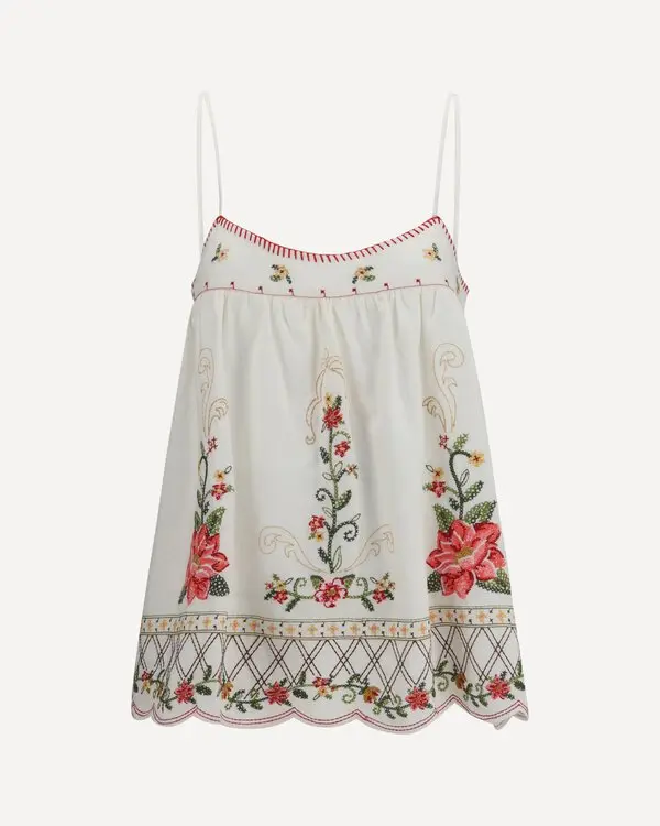 Farm Rio Embroidered Linen & Viscose Sleeveless Top - Multicolour