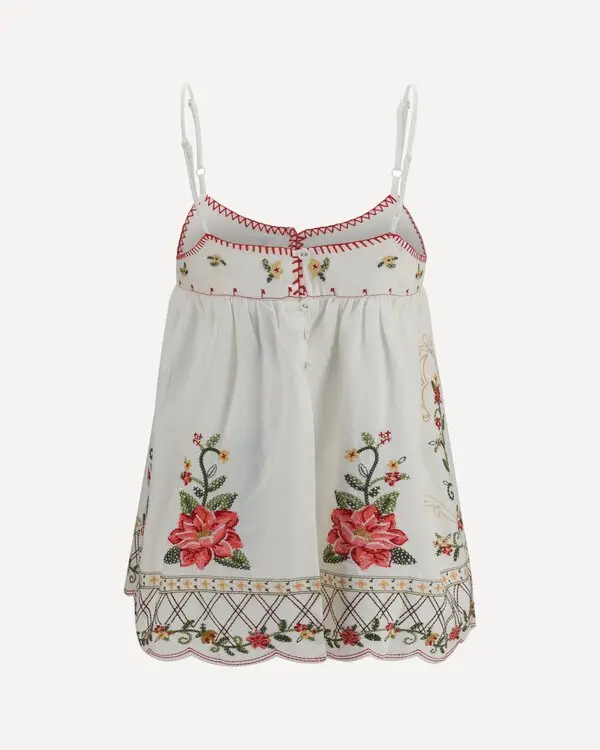 Farm Rio Embroidered Linen & Viscose Sleeveless Top