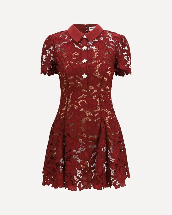 SELF-PORTRAIT Lace Mini Dress With Floral Buttons