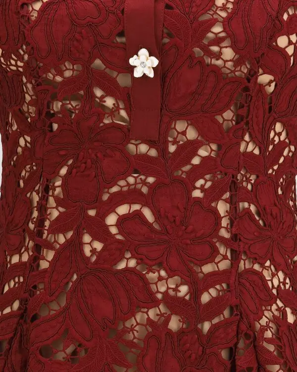SELF-PORTRAIT Lace Mini Dress With Floral Buttons