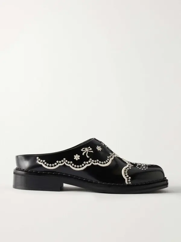 Simone Rocha Floral Lace Embroidered Leather Slip-ons - Multi