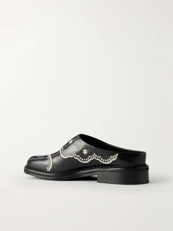 Simone Rocha Floral Lace Embroidered Leather Slip-ons