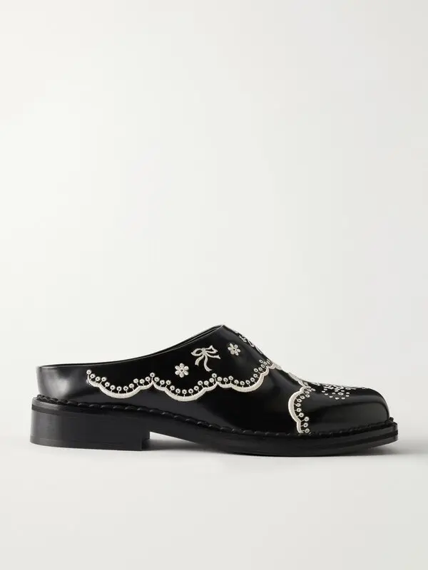 Simone Rocha Leather Slip-ons With Floral Embroidery - Multi