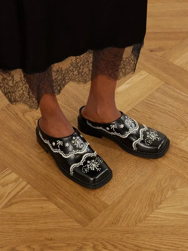 Simone Rocha Leather Slip-ons With Floral Embroidery - Multi