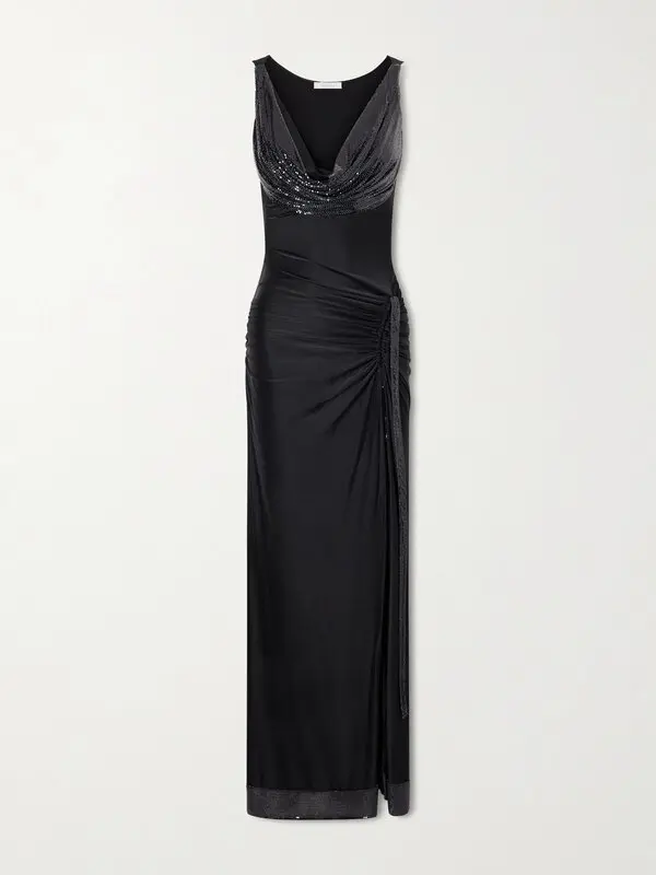 Rabanne Maxi Dress With Metallic Mesh Details - Black