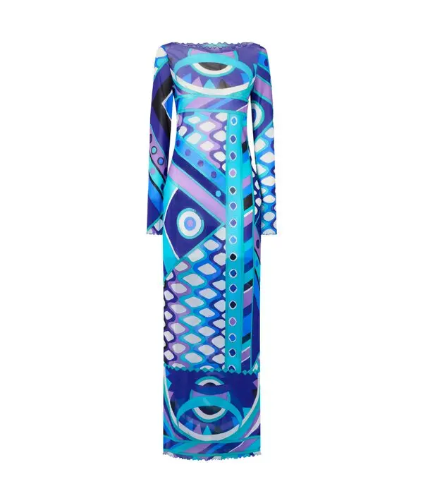 Emilio Pucci Printed Tulle Maxi Dress - Blue