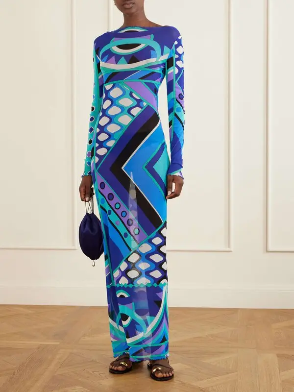 Emilio Pucci Printed Tulle Maxi Dress