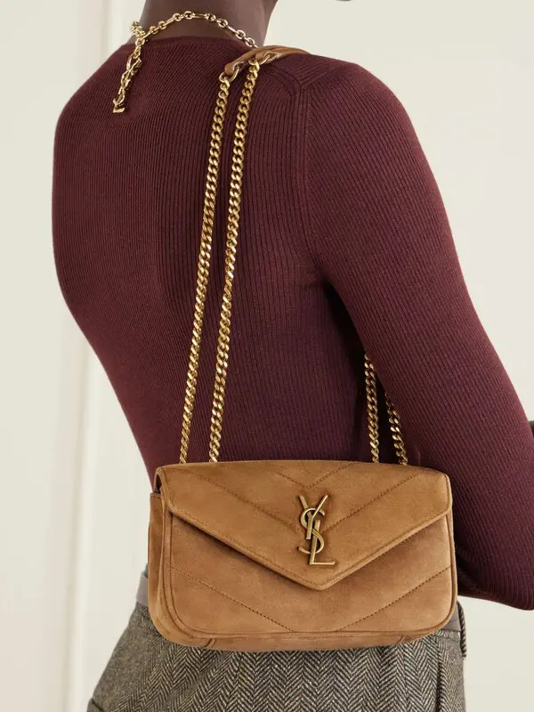 Saint Laurent Loulou Cassandre-embellished Suede Shoulder Bag - Camel