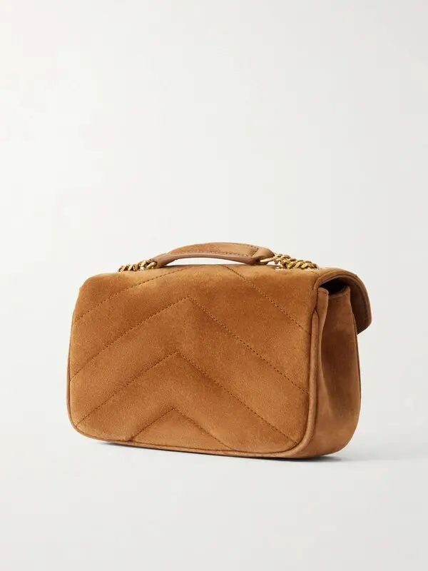 Saint Laurent Loulou Cassandre-embellished Suede Shoulder Bag - Camel