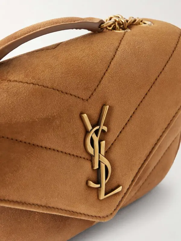 Saint Laurent Loulou Cassandre-embellished Suede Shoulder Bag - Camel