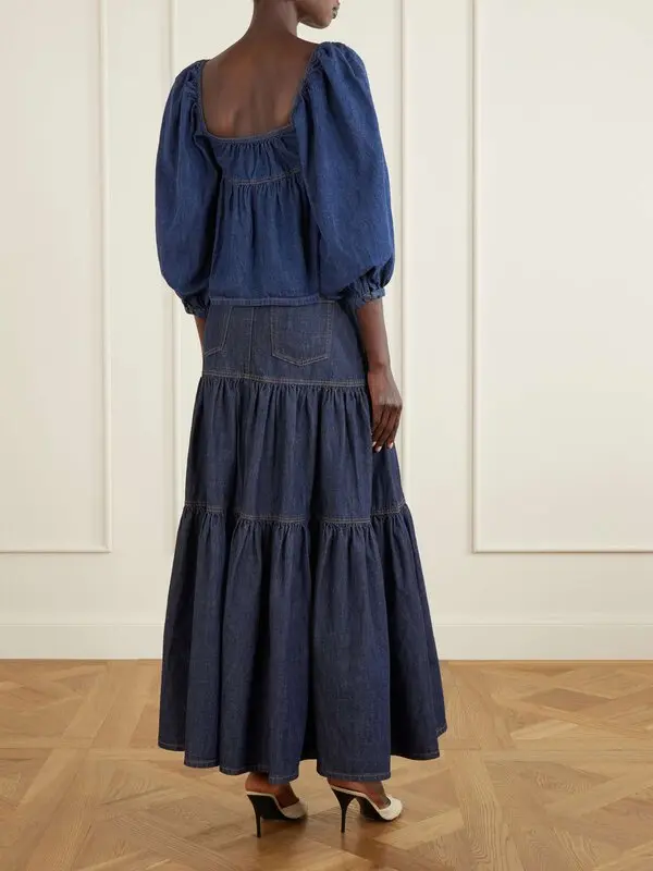 Saint Laurent Gathered Denim Blouse