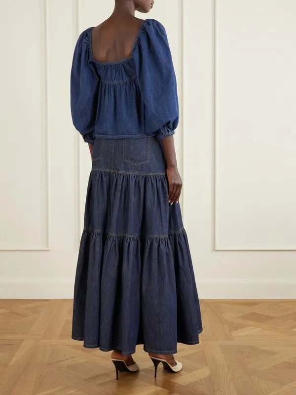 Saint Laurent Gathered Denim Blouse