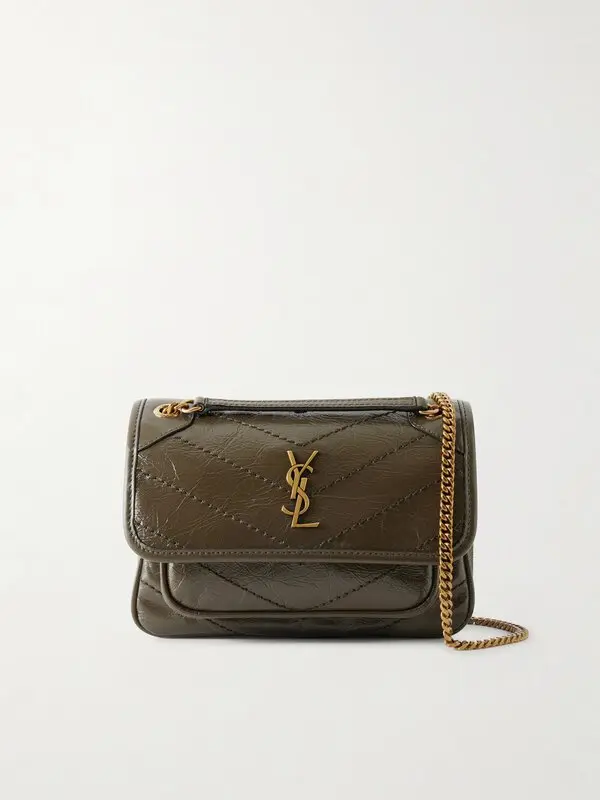 Saint Laurent Niki Mini Crinkled-leather Shoulder Bag - Brown