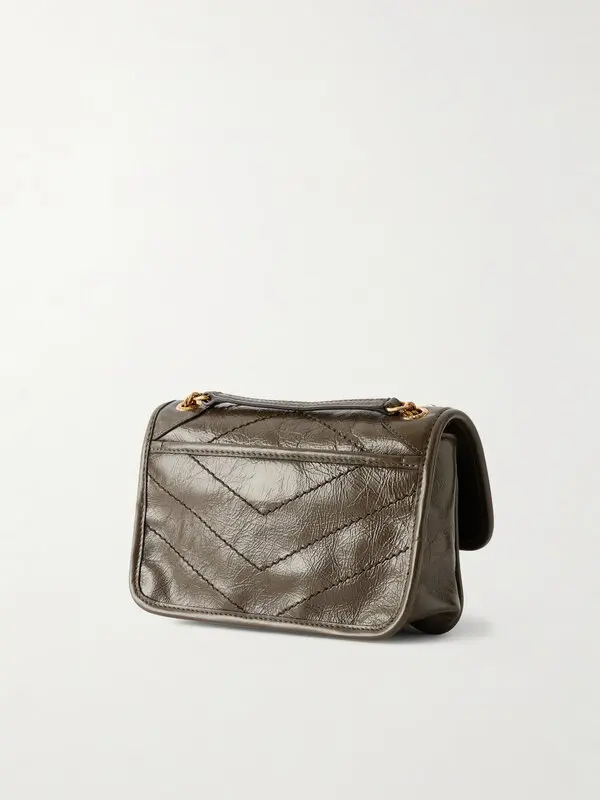 Saint Laurent Niki Mini Crinkled-leather Shoulder Bag - Brown