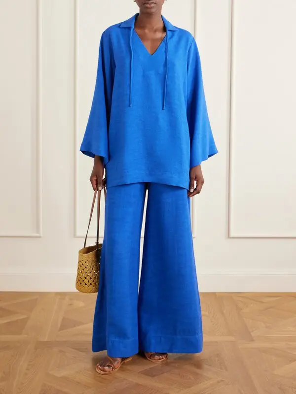 Lisa Marie Fernandez Tie-detailed Woven Tunic - Blue