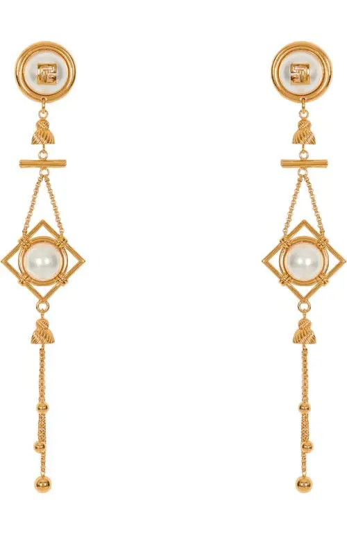 Balmain Brass And Pearl Pendant Earrings - Gold