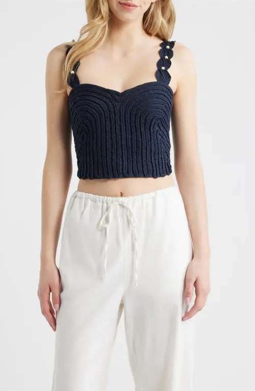 CIEBON Atalia Braid Detail Cotton Tank - Navy