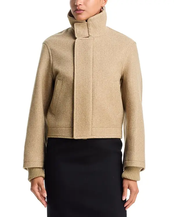 Victoria Beckham Wool Blend Bomber Jacket - Camel Melange