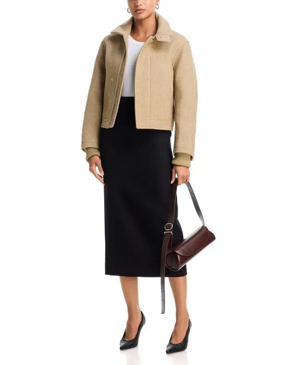 Victoria Beckham Wool Blend Bomber Jacket - Camel Melange
