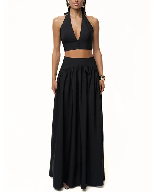 JLUXLABEL Haven Skirt Set Sleeveless Halter Top & Maxi Skirt - Black