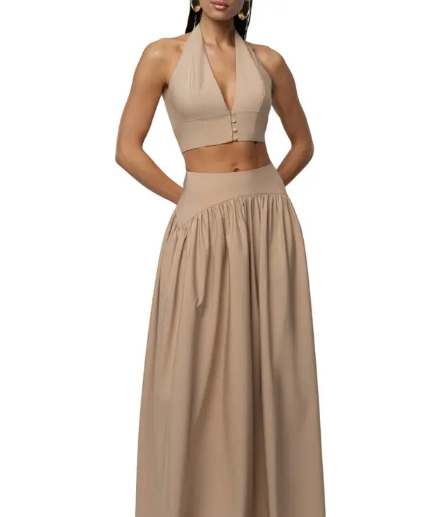 JLUXLABEL Haven Skirt Set Sleeveless Halter Top & Maxi Skirt - Tan