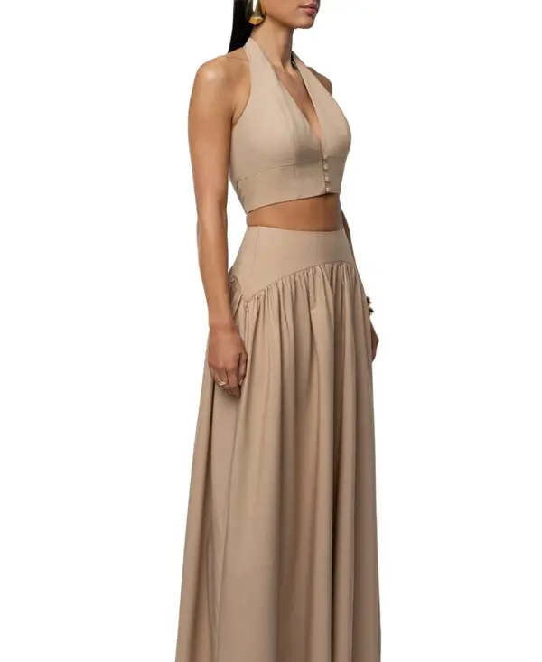 JLUXLABEL Haven Skirt Set Sleeveless Halter Top & Maxi Skirt - Tan