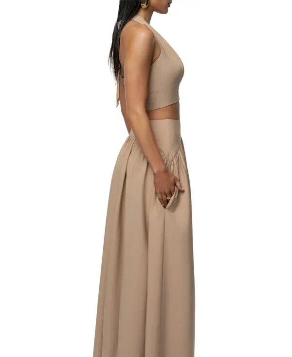 JLUXLABEL Haven Skirt Set Sleeveless Halter Top & Maxi Skirt - Tan