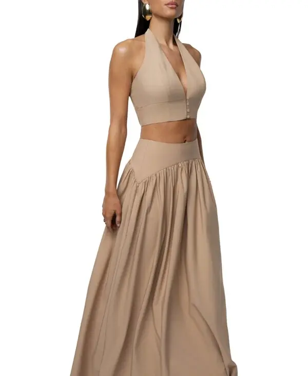 JLUXLABEL Haven Skirt Set Sleeveless Halter Top & Maxi Skirt - Tan