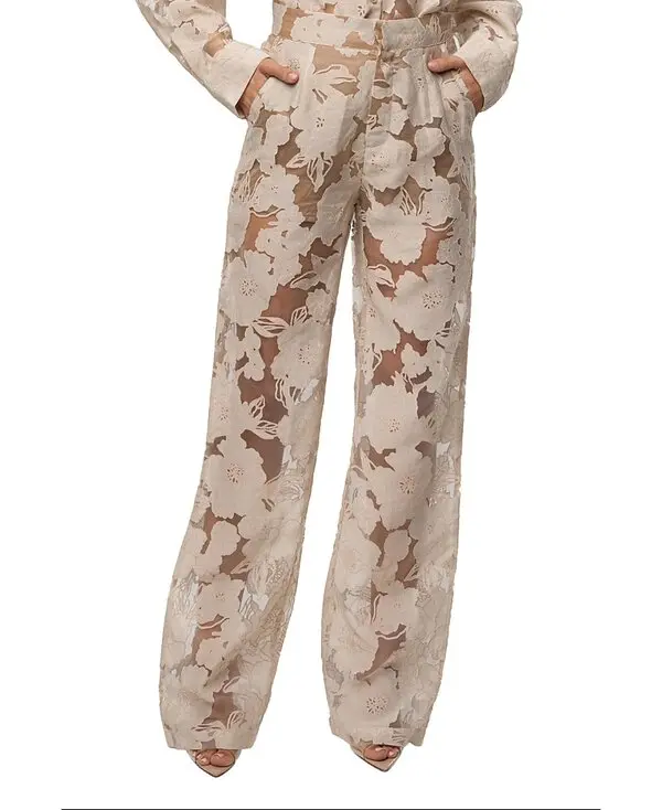 JLUXLABEL Organza Floral Lace Pants - Beige