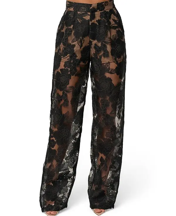 JLUXLABEL Organza Floral Lace Pants - Black