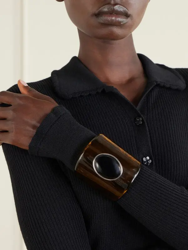 JULIETTA Nera Rhodium-plated, Onyx And Resin Cuff