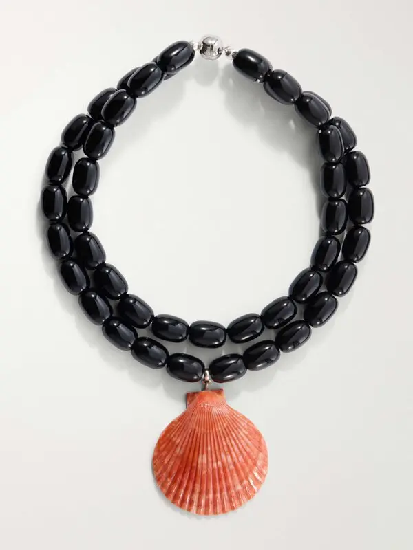 JULIETTA Luma Rhodium-pleated, Onyx, Shell And Resin Beaded Necklace - Black