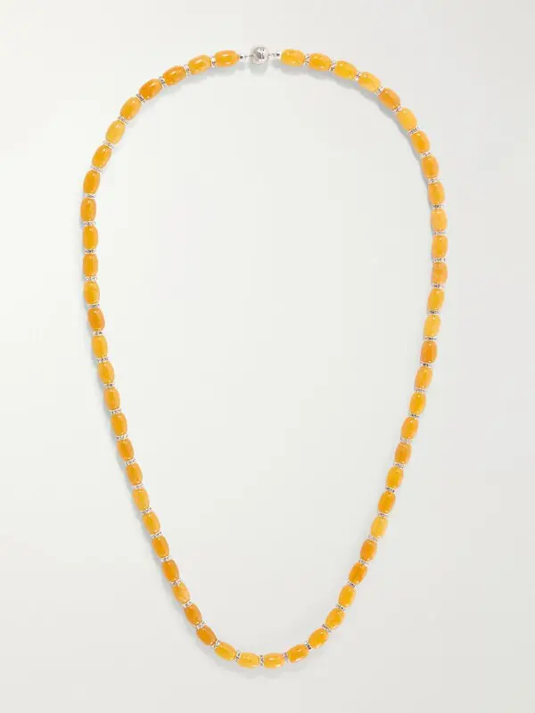 JULIETTA Donna Rhodium-pleated, Rhodochrosite And Crystal Beaded Necklace - Yellow