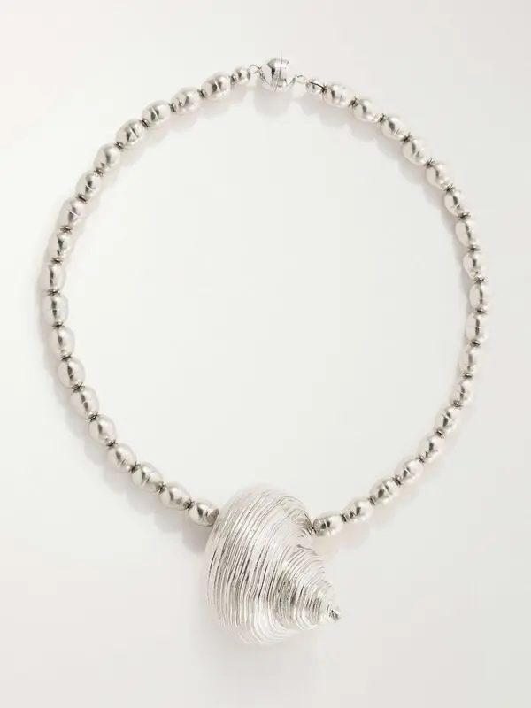 JULIETTA Mykonos Rhodium-pleated Beaded Necklace - Silver
