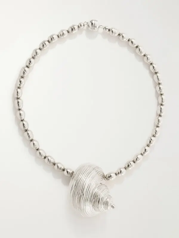 JULIETTA Mykonos Rhodium-plated Beaded Necklace With Sculptural Pendant - Silver