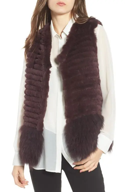 Love Token Genuine Rabbit & Fox Fur Vest - Wine