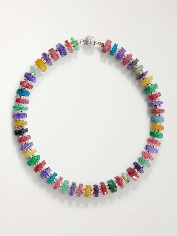JULIETTA Mira Rhodium-pleated -stone Beaded Necklace - Multi