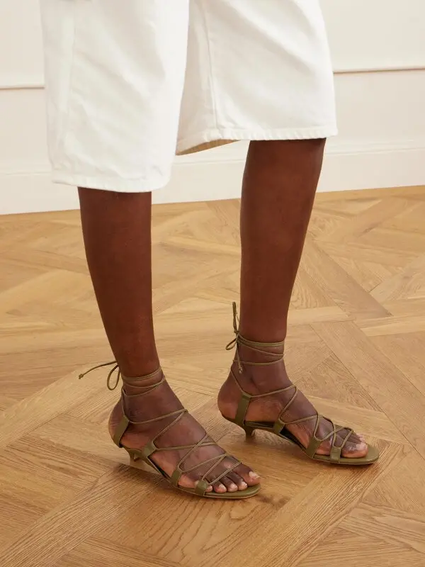 JAMIE HALLER Sparta Lace-up Leather Sandals - Green